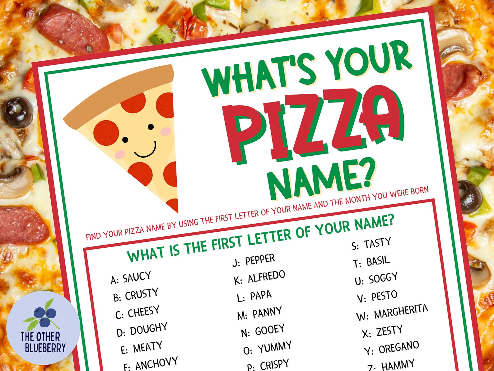 What's Your Pizza Name With Nametags & Sign | Pizza Party Game ...