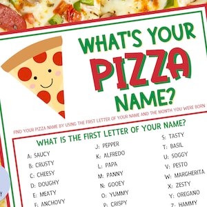 What's Your Pizza Name With Nametags & Sign | Pizza Party Game ...