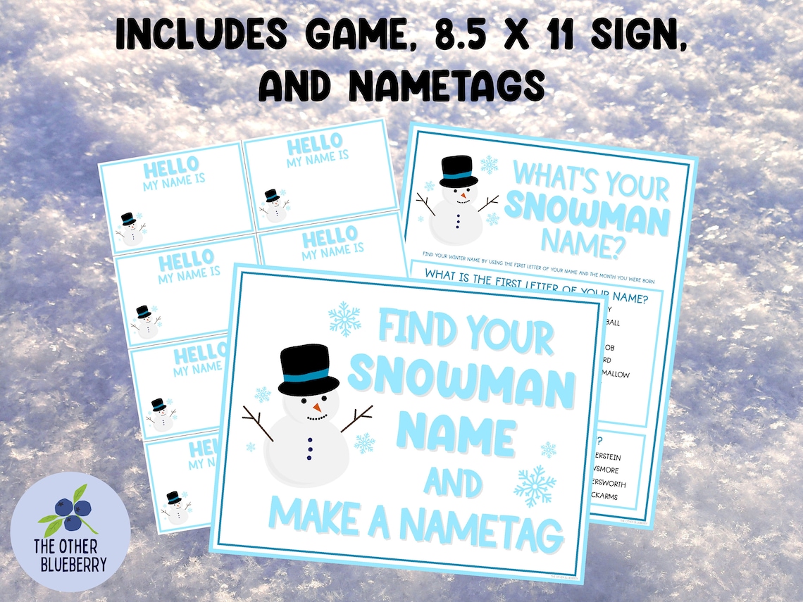 What's Your Snowman Name Game With Nametags & Sign Winter Party Game ...