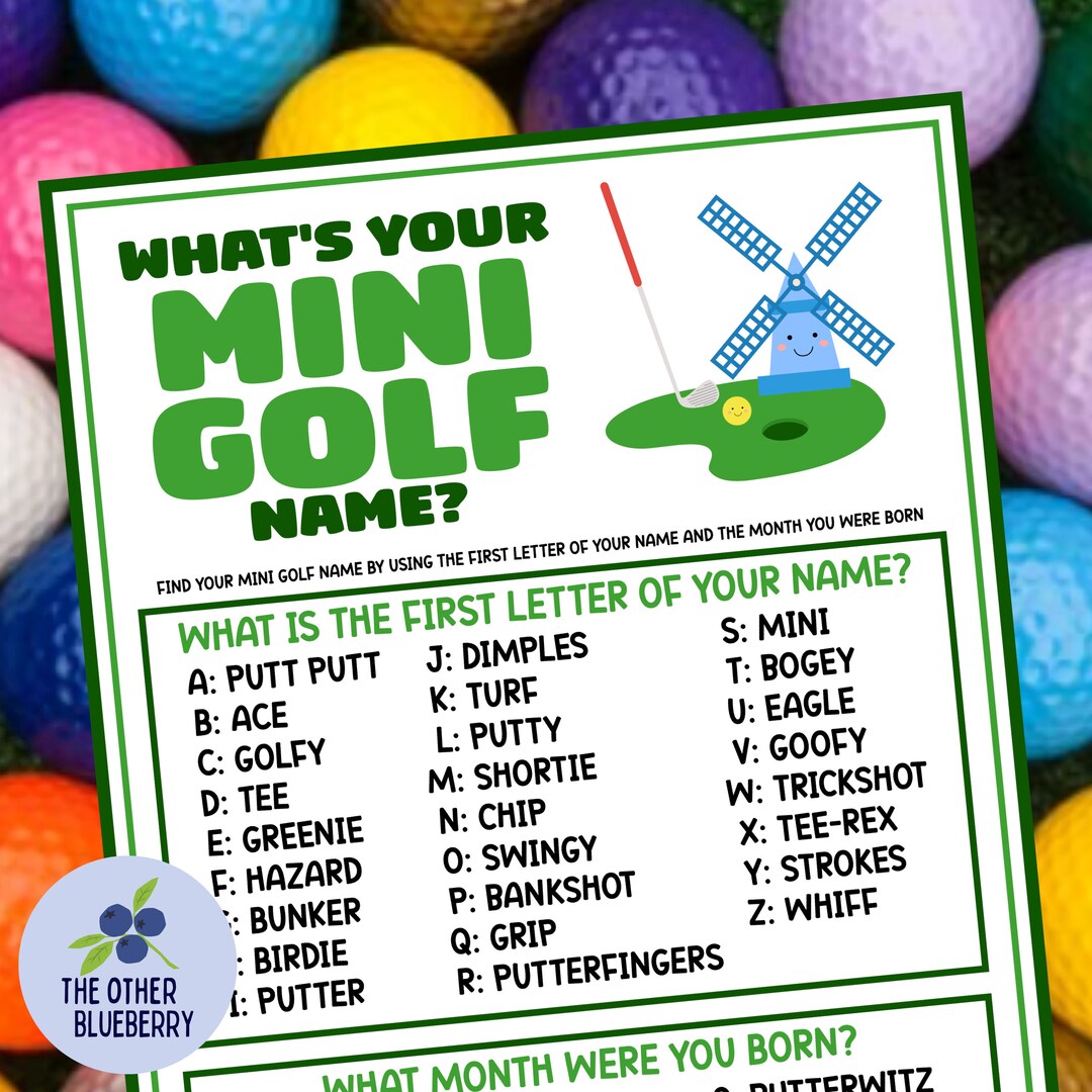 What's Your Mini Golf Name Game With Name Tags & Sign | Par-tee Game ...