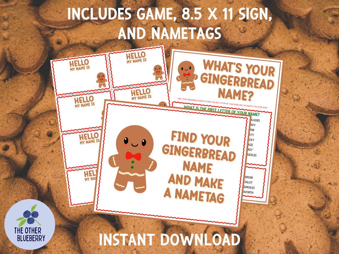 What's Your Gingerbread Name Game With Nametags & Sign - Etsy
