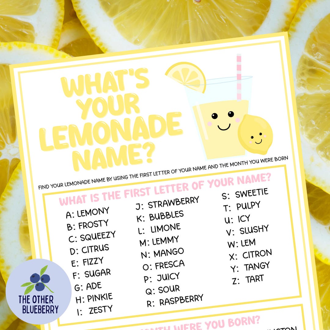 What's Your Lemonade Name Game With Name Tags & Sign | Lemonade Bar ...