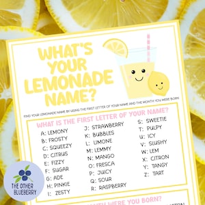 What's Your Lemonade Name Game With Name Tags & Sign | Lemonade Bar ...