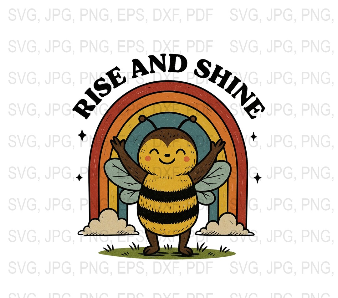 Rise and Shine Bee Clipart, Cute Bee Art, Rainbow Bee, Happy Bee ...