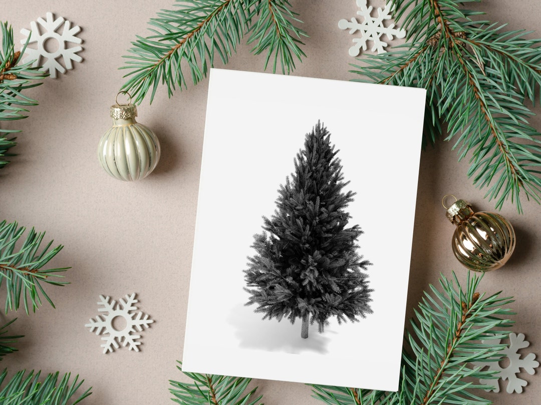 Gray Pine Tree, Christmas Greeting Card,happy Holidays,watercolor Pine ...
