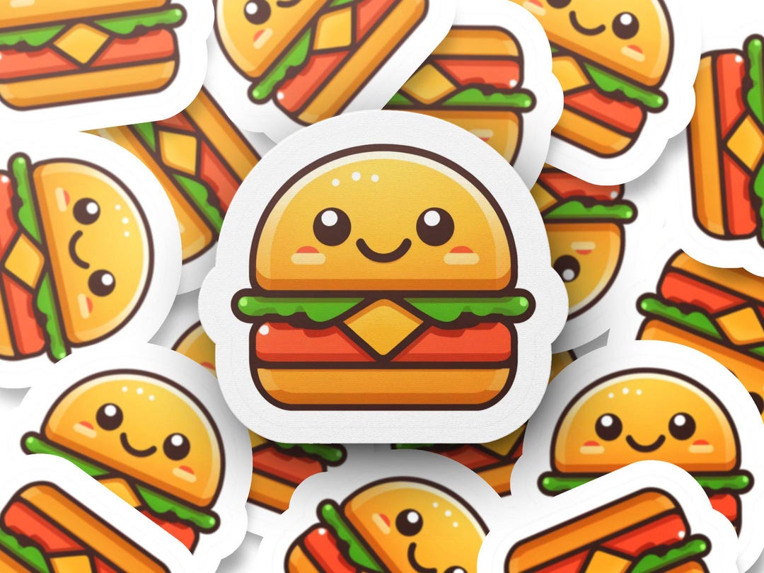 Cute Kawaii Burger Digital Sticker Clipart, Cute Burger SVG, Burger Png ...