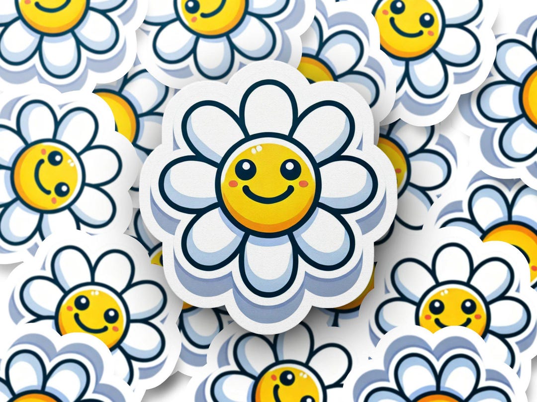 Cute Flower Digital Sticker Clipart, Smiley Face Floral SVG, Happy ...