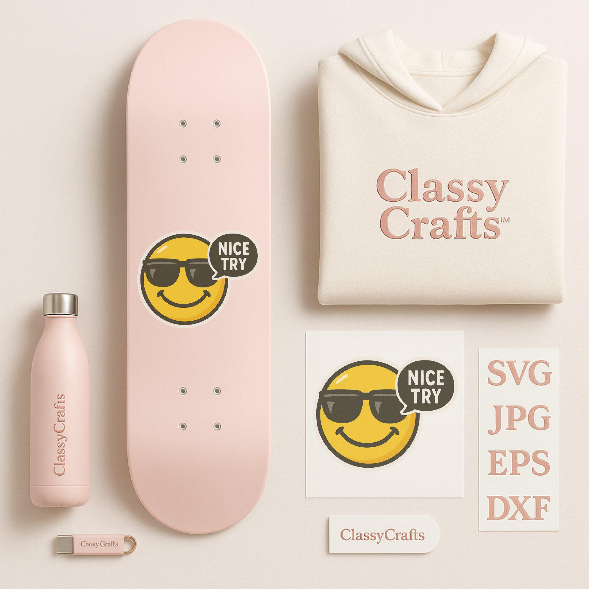Nice Try Emoji Digital, Svg, Png, Clipart - Cool Smiley With Sunglasses ...