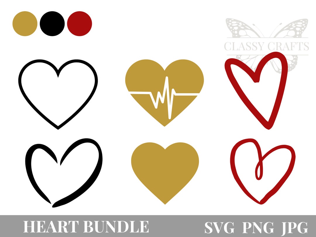 6 Heart Bundle, Heart Svg, Hand Drawn Heart Svg, Open Heart Svg, Doodle ...