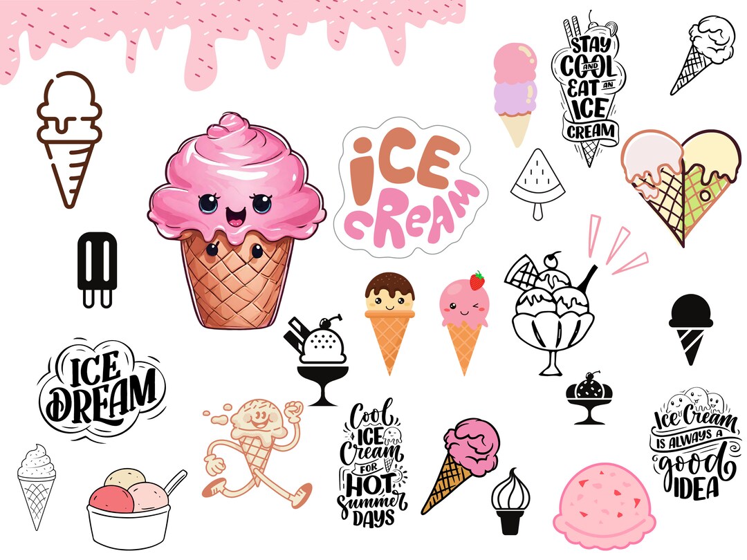 Paquete SVG de helado, svg de helado, svg de cono de helado, contorno ...