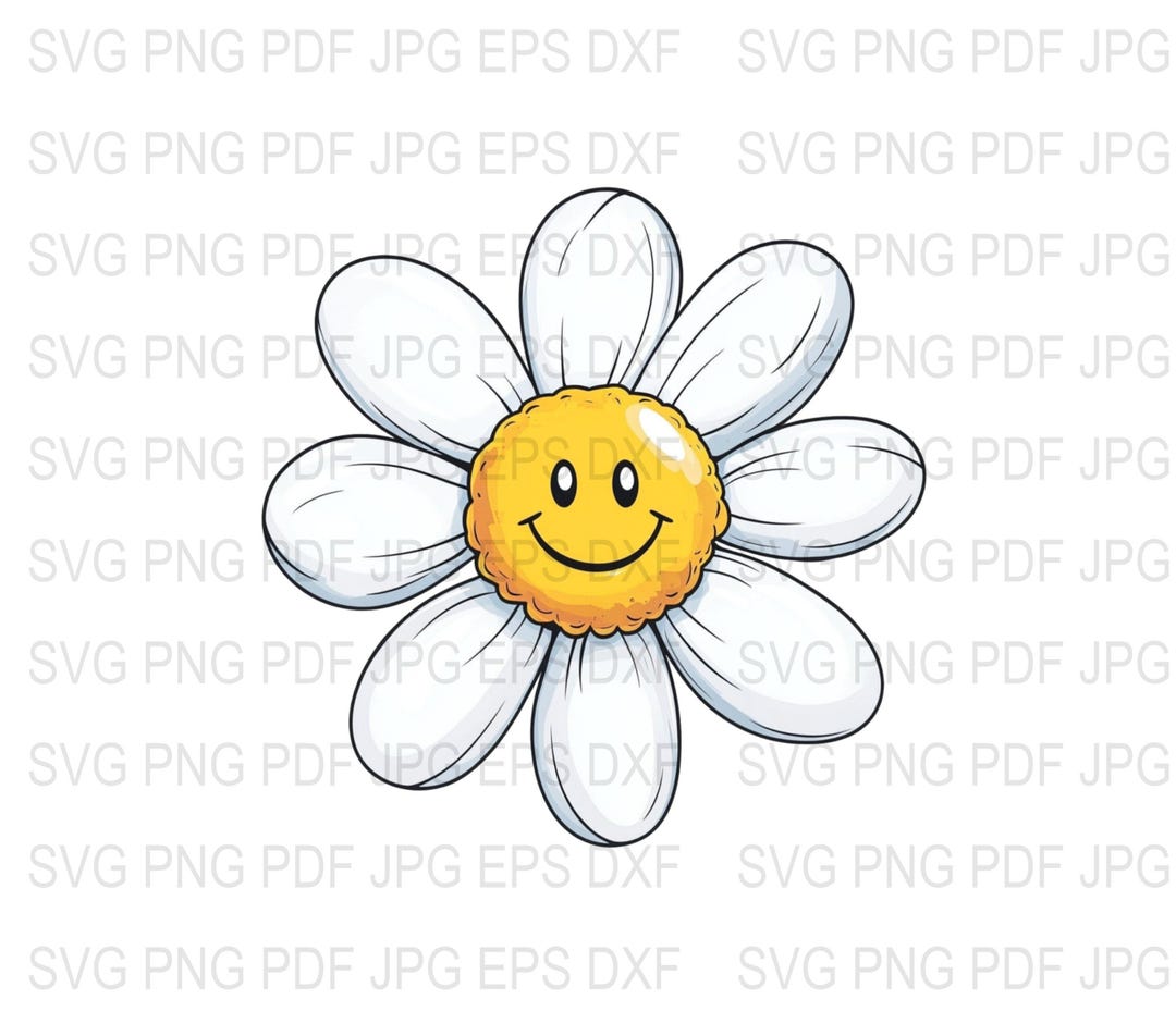 Cute Smiling Daisy Flower Digital Clipart, High Quality Svg Png Jpg ...