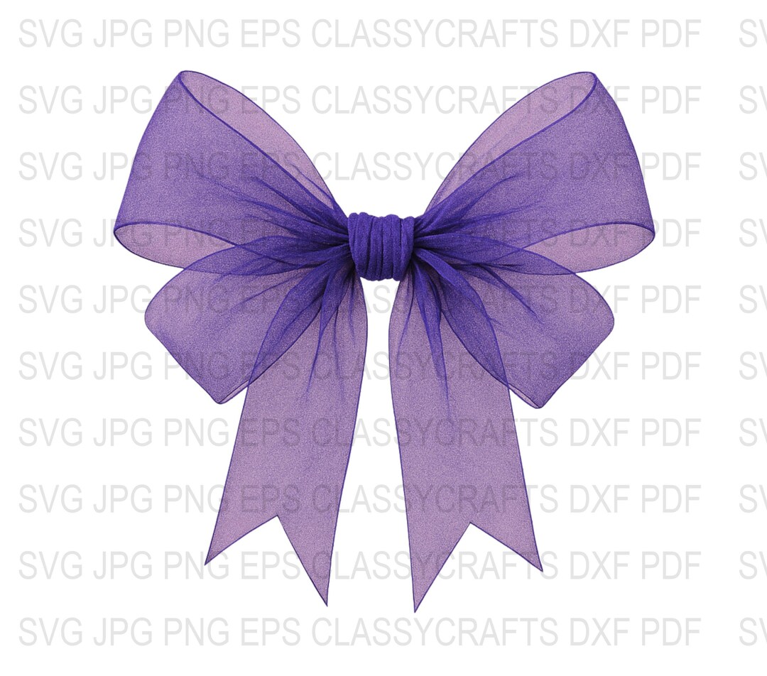 Purple Bow Clipart, SVG Digital Download, Tied Ribbon PNG, Crafting Bow ...