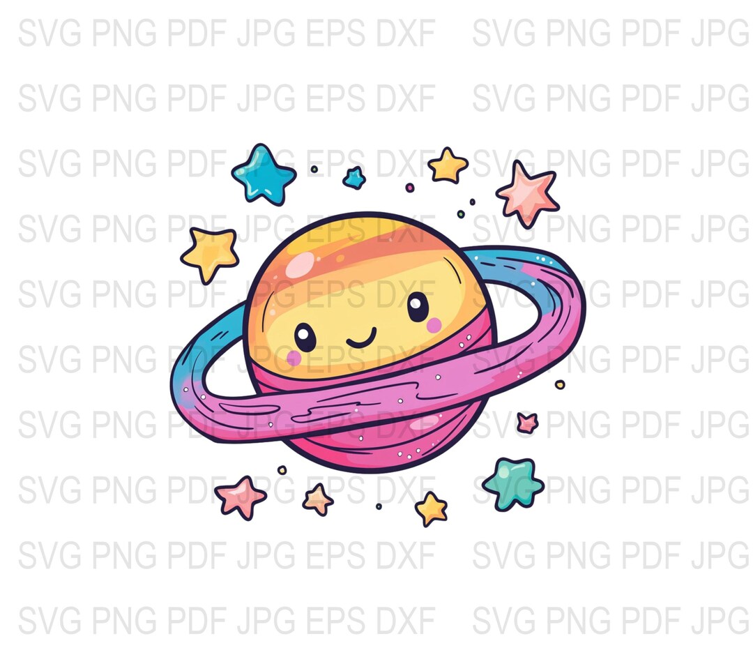Cute Planet Clipart, Kawaii Space Digital Download, Adorable Stars SVG ...