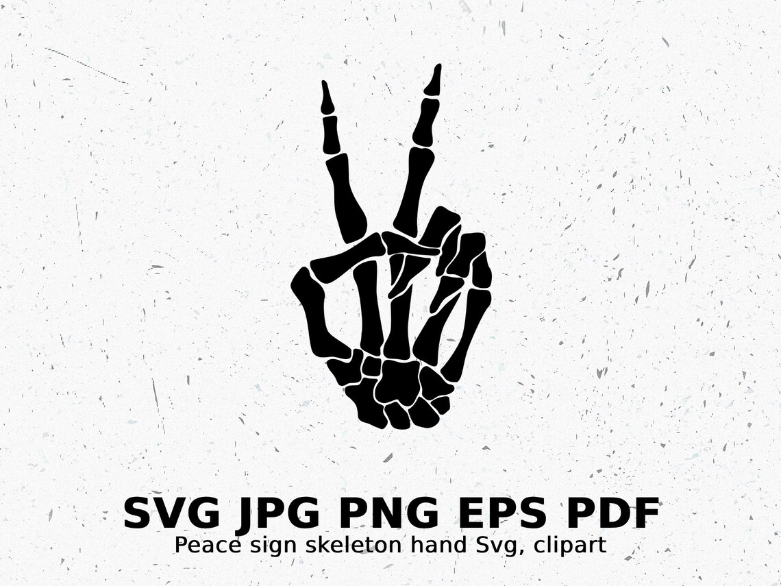 Peace Sign Skeleton Hand Svg Clipart Digital Download Halloween