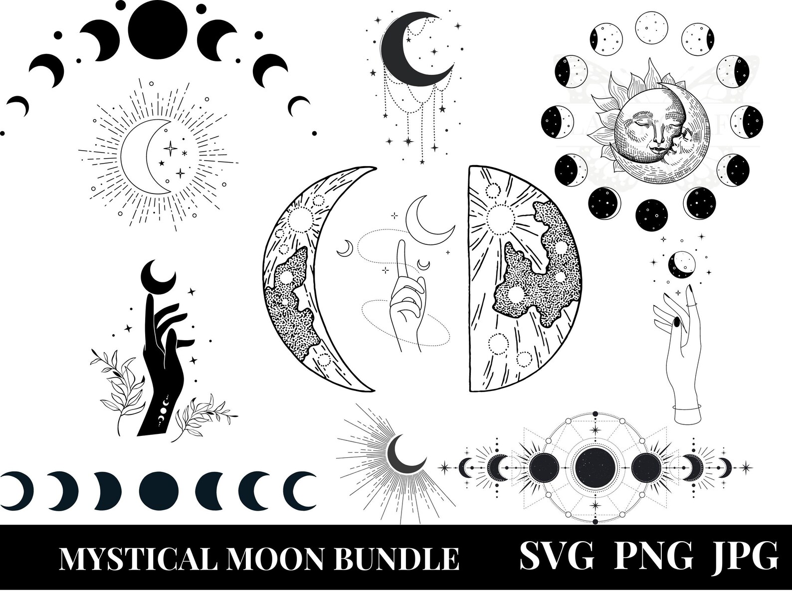 Lune mystique Svg Svg céleste Mystical Moon Clipart Witchcraft, Magic ...