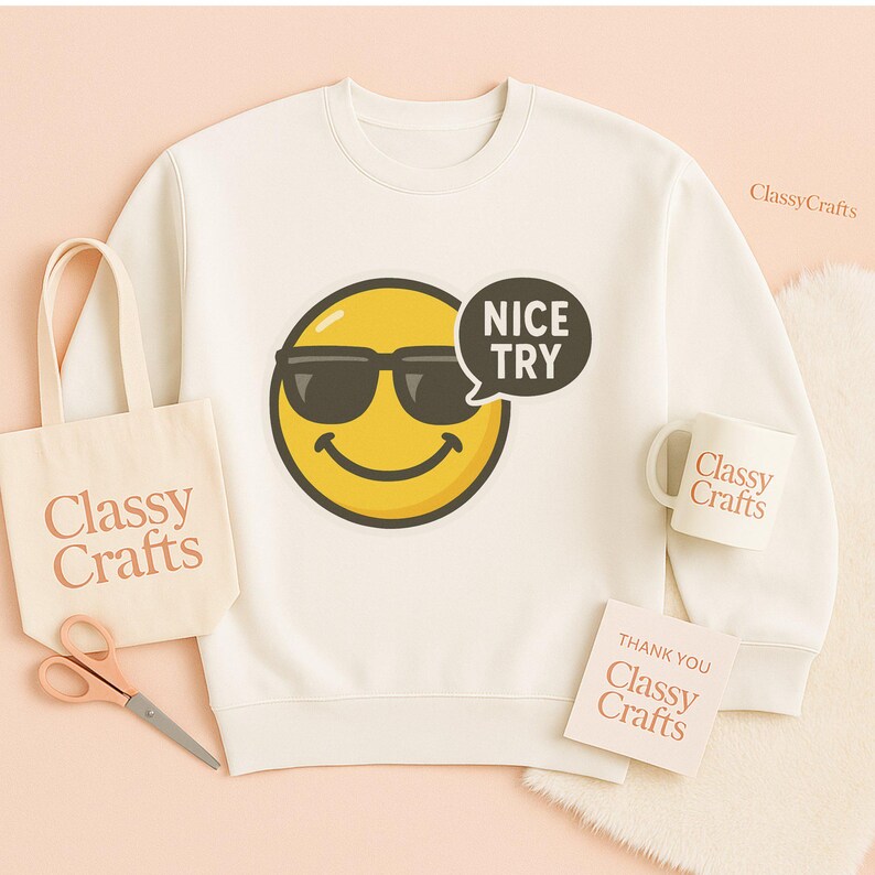 Nice Try Emoji Digital, Svg, Png, Clipart - Cool Smiley With Sunglasses ...
