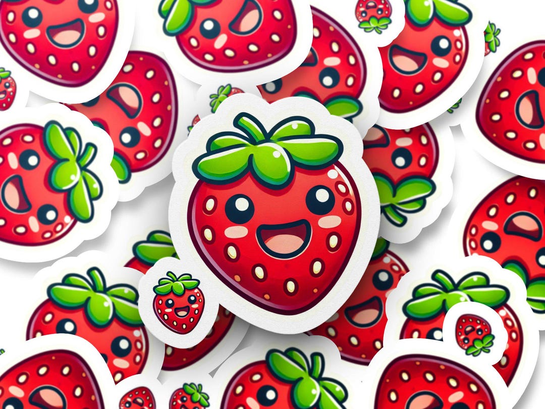 Cute Strawberry Digital Sticker Set, Kawaii Clipart, Printable SVG, Jpg ...