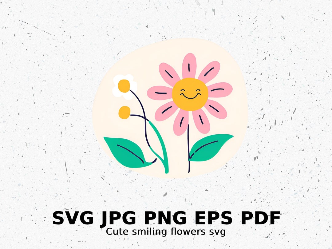 Cute Smiling Flowers SVG, Floral Clipart, Happy Flower Digital Download ...