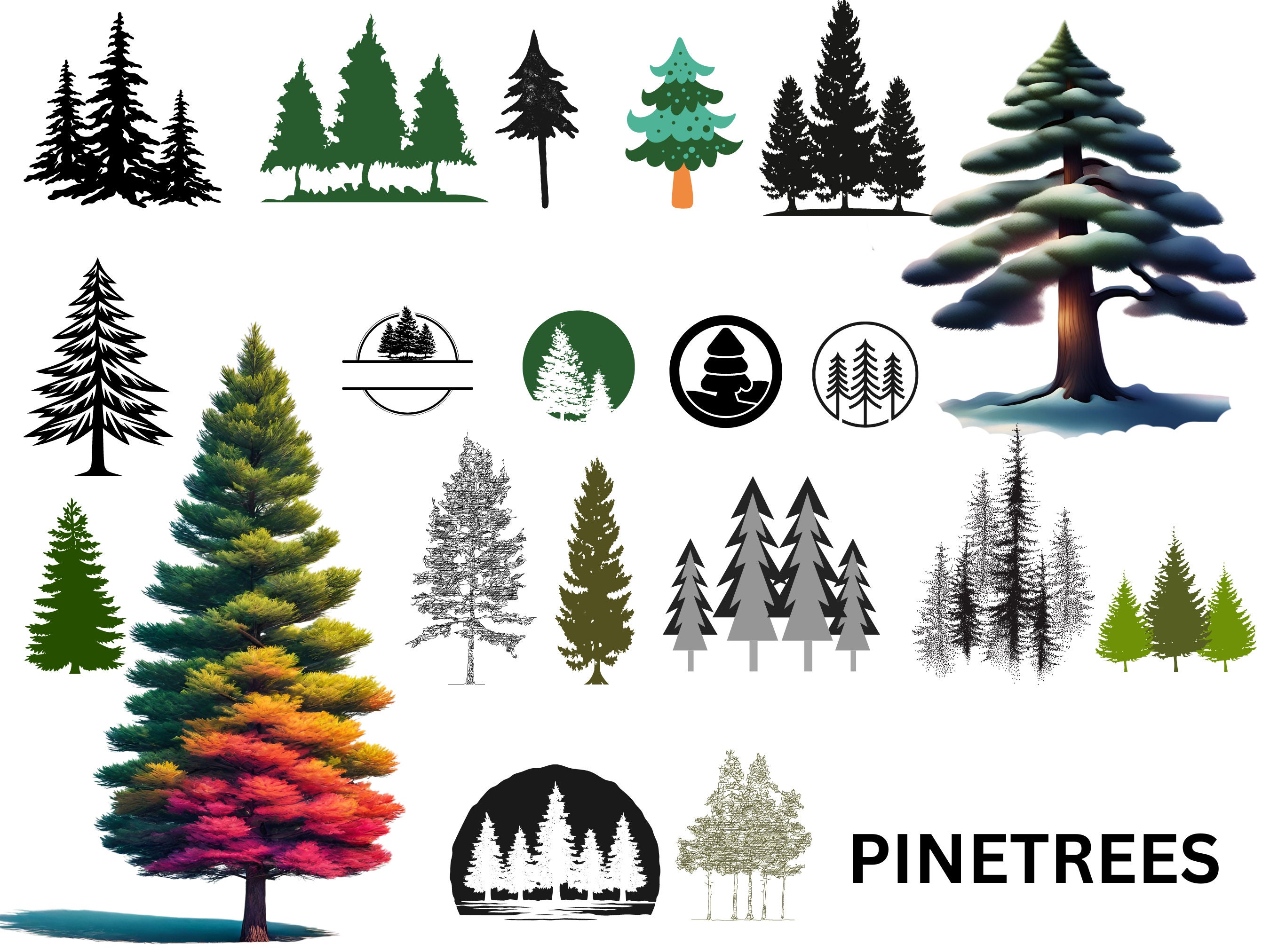 Forest Svg Bundle, Pine Trees Svg, Pine Forest Svg,pine Tree Border Svg ...