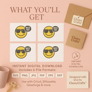 Nice Try Emoji Digital, Svg, Png, Clipart - Cool Smiley With Sunglasses ...