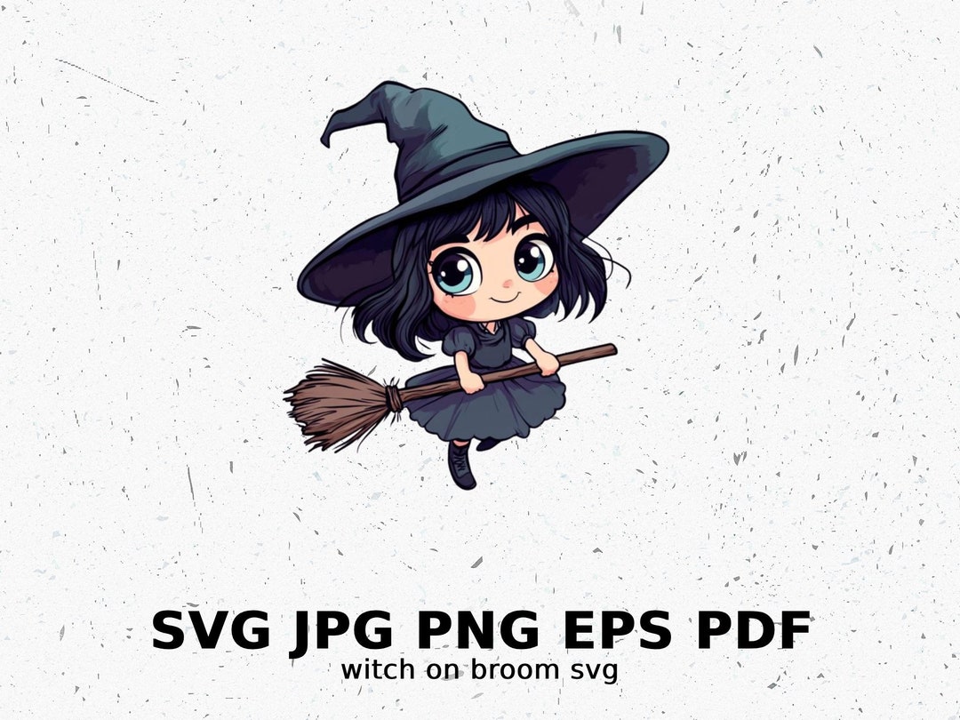 Witch on Broom SVG, Halloween Witch Clipart, Spooky Digital Download ...