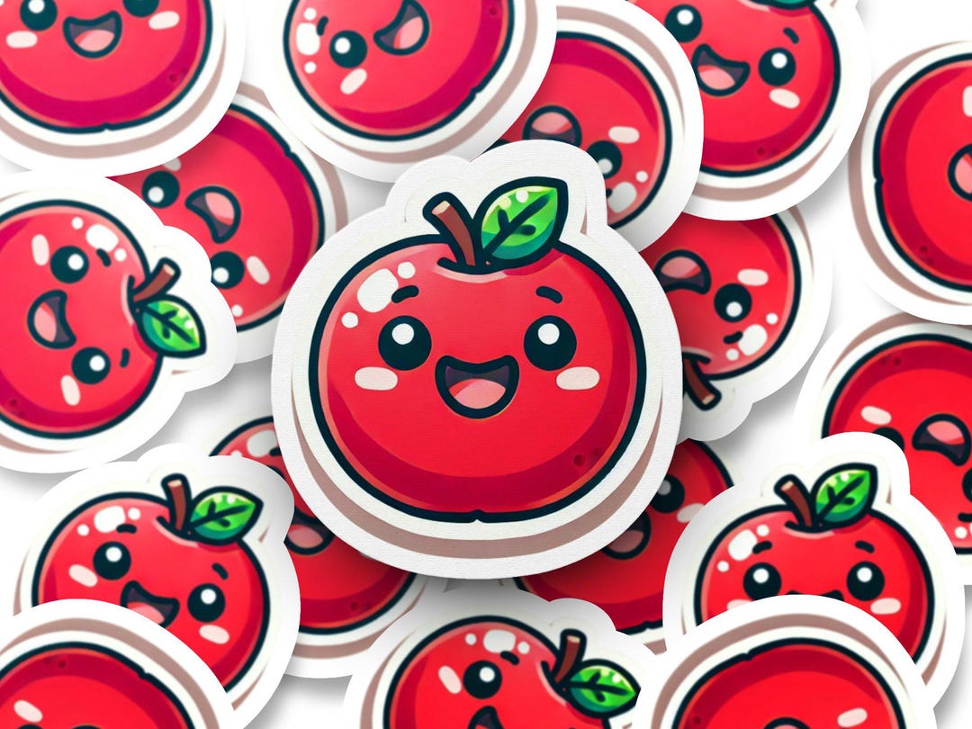 Cute Kawaii Apple Digital Sticker Pack, Cute Fruit Clipart, Cartoon ...