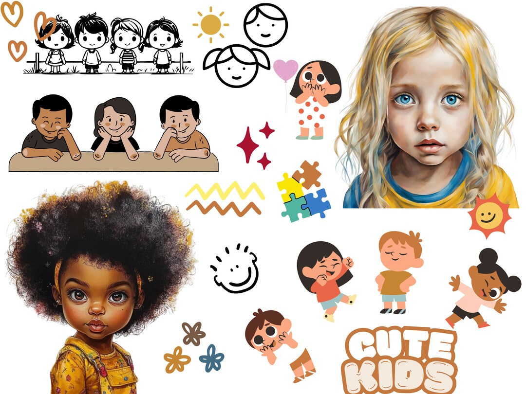 Cute Kids SVG Bundle, Clipart, Cartoon Kids, Adorable Children, Digital ...