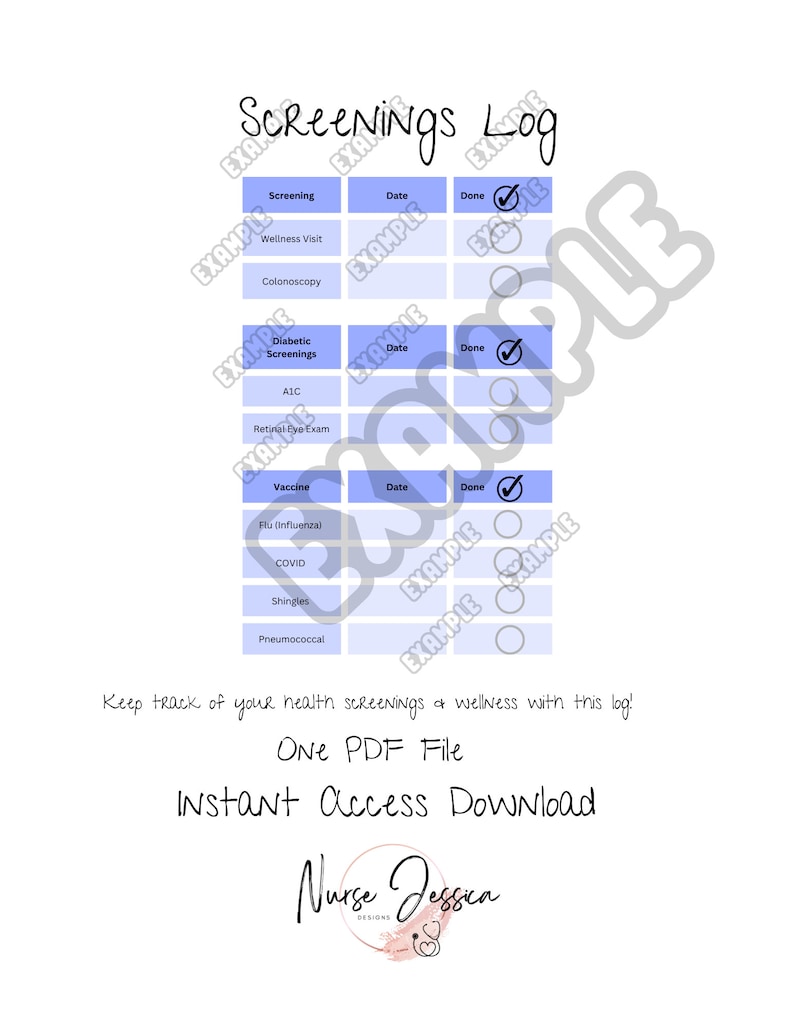 Female Screenings Log, Female Wellness Log - Etsy