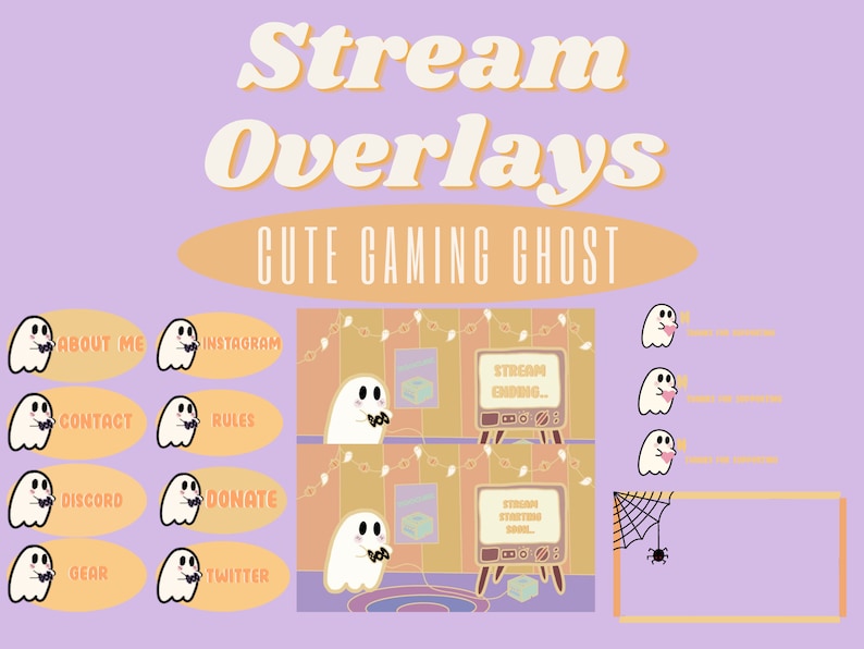 Animated Stream Overlay Cute Gaming Ghost/ Spooky Stream Overlay ...