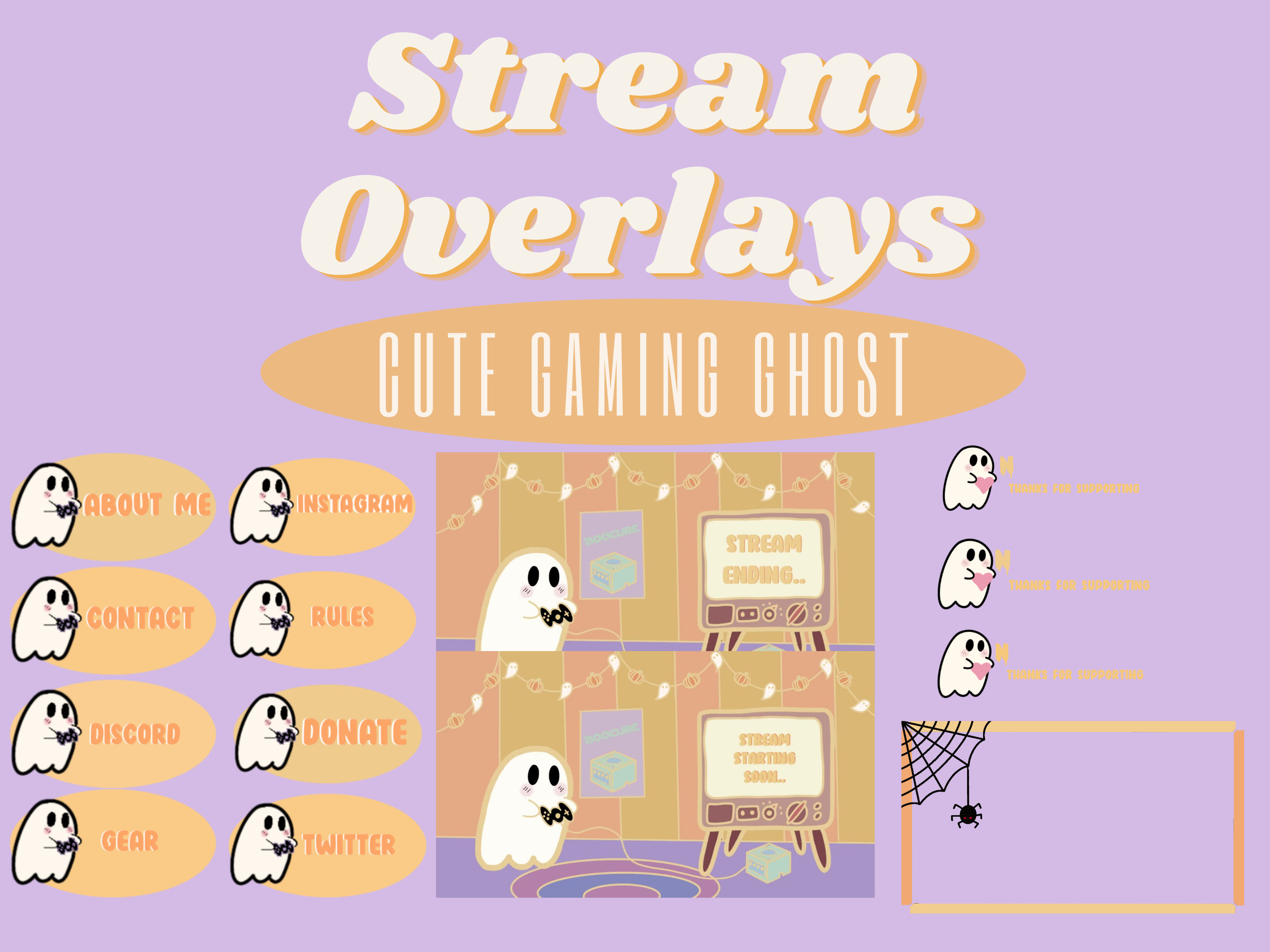 Animated Stream Overlay Cute Gaming Ghost/ Spooky Stream Overlay ...