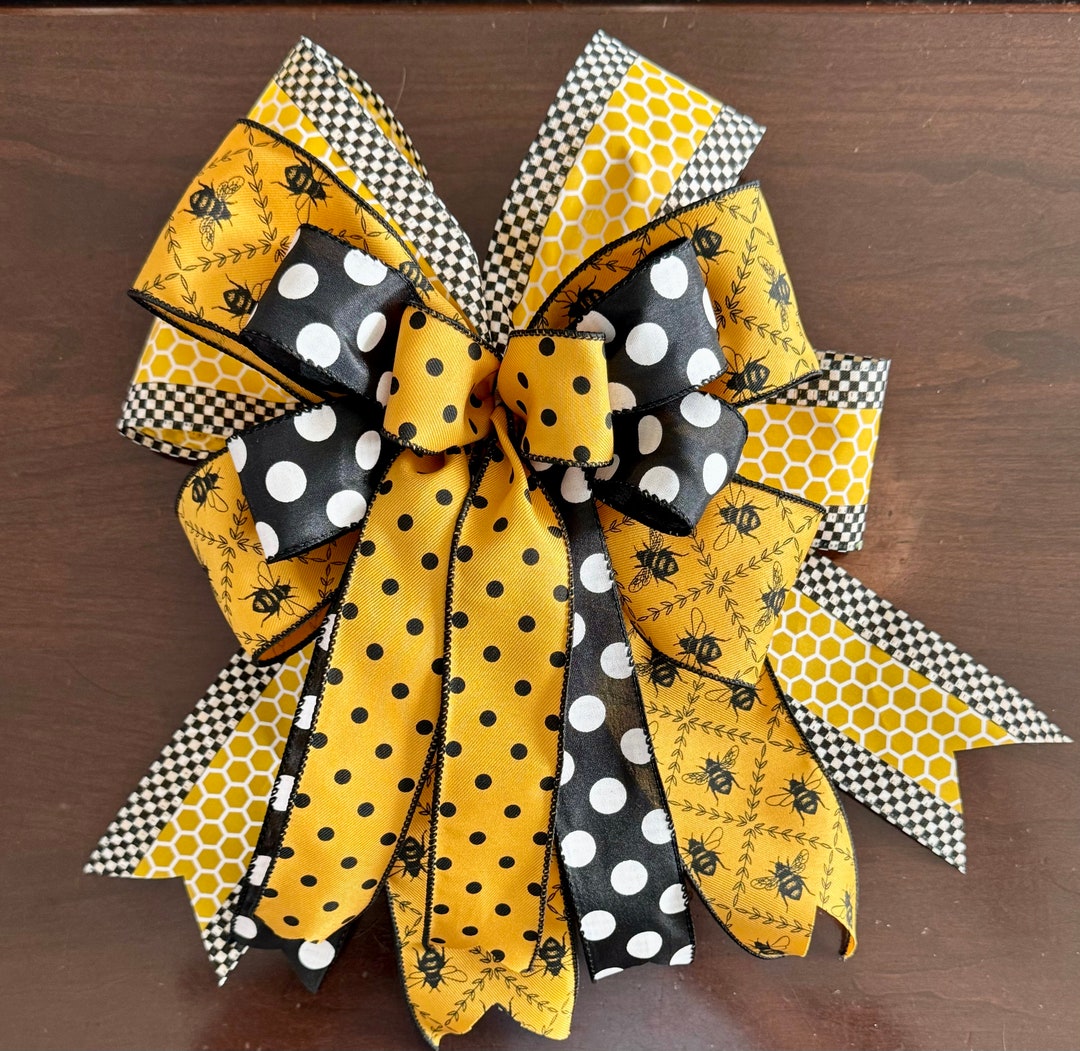 Honey Bee Wreath Bow Honeycomb Bumblebee Bow Gold and Black Spring ...