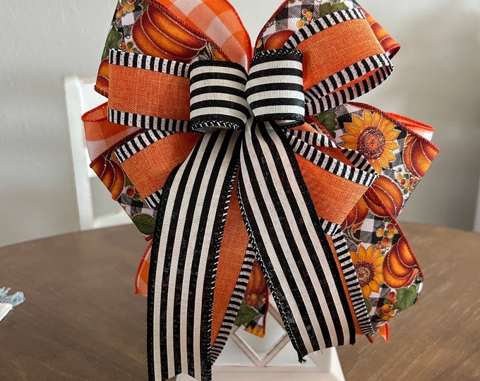 Fall Wreath Bow for Lantern Pumpkin Decor Bow for Door Hanger Bow for ...