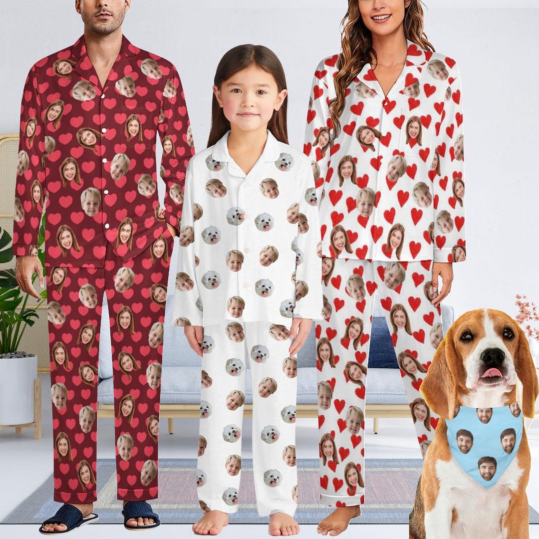Custom Love Pattern Pajamas With Faces,custom Photo Pajama Pants ...