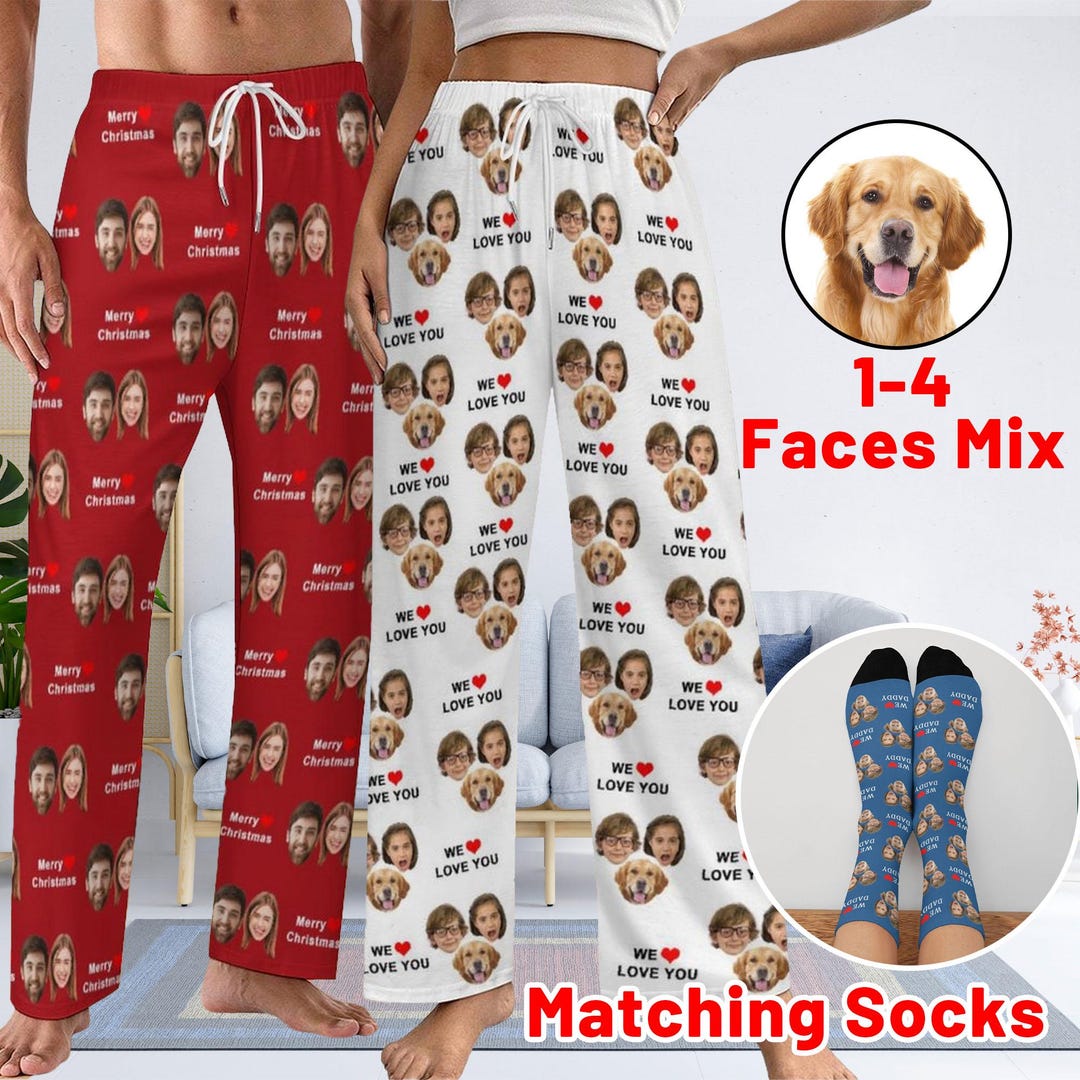 Custom Pajama Pants With Face Text, Custom Photo Pajama Pants, Custom ...