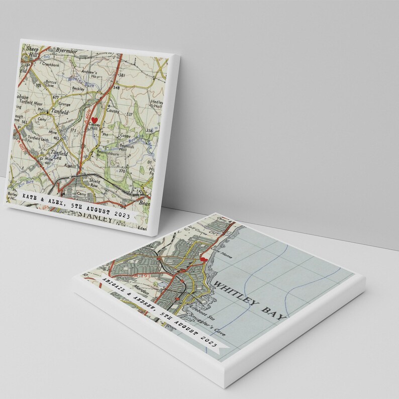 Wedding Anniversary Personalized Map Coasters - Custom Ceramic Coasters ...