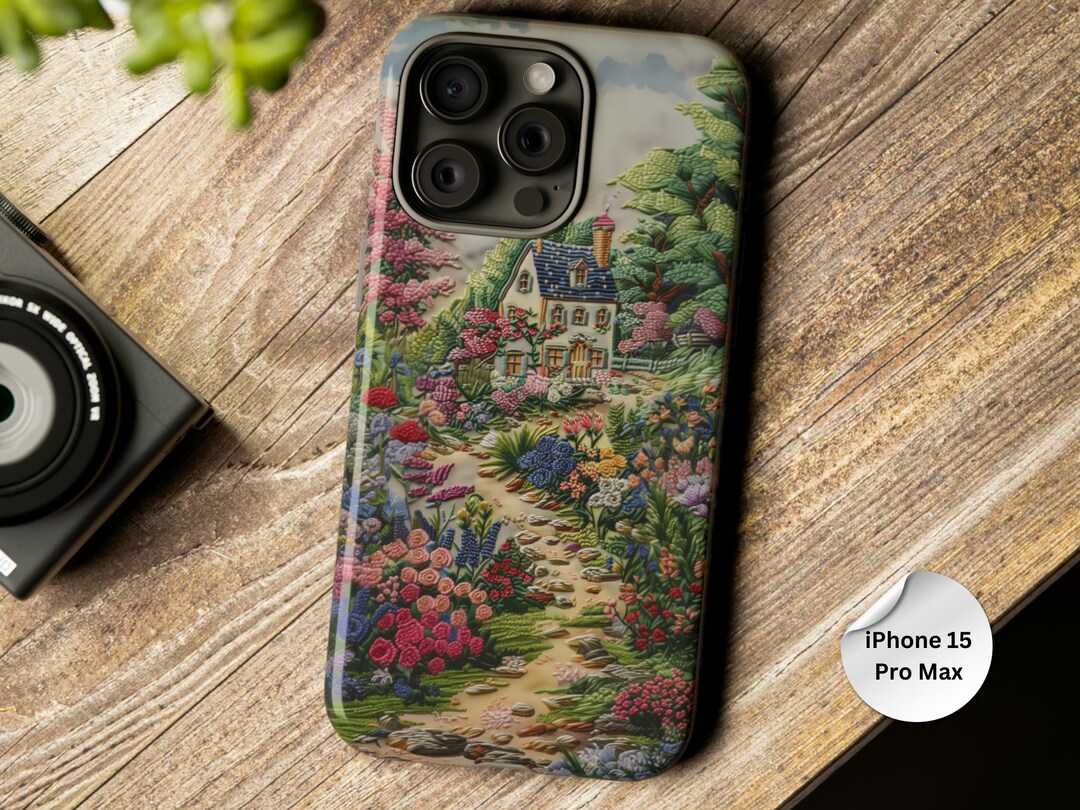 English Cottage Garden Tough Phone Case, Cottagecore Faux Embroidery ...