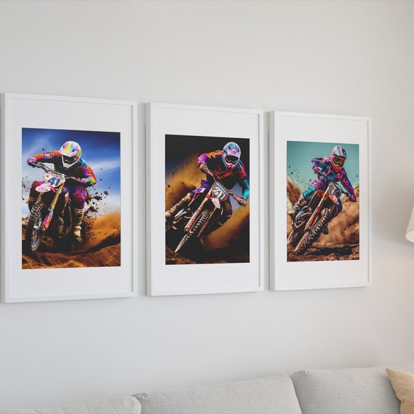 Motocross Bike Print Dirt Bike Rider Set of 3 Wall - Etsy UK