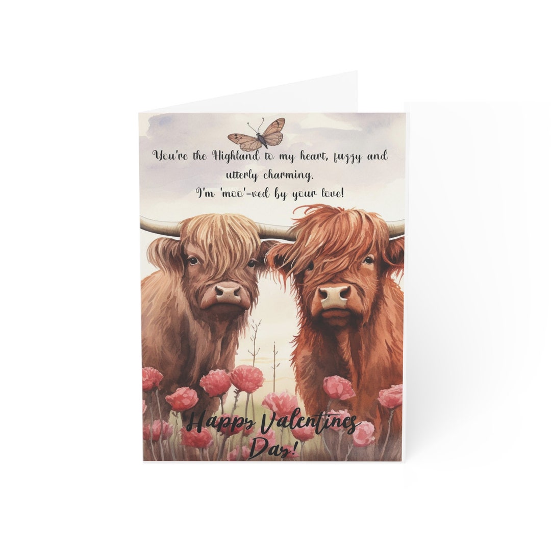 Highland Cow Valentines Day Card. Choose From 3 Designs.1,2,or 3 ...