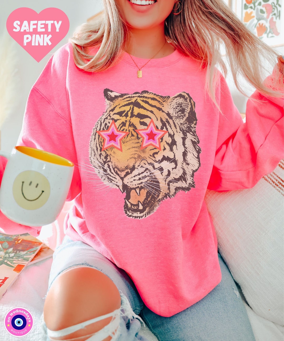 Tiger Animal Print Sweatshirt for Women, Gift for Her, Preppy Tiger Shirt, Vintage Tiger ...