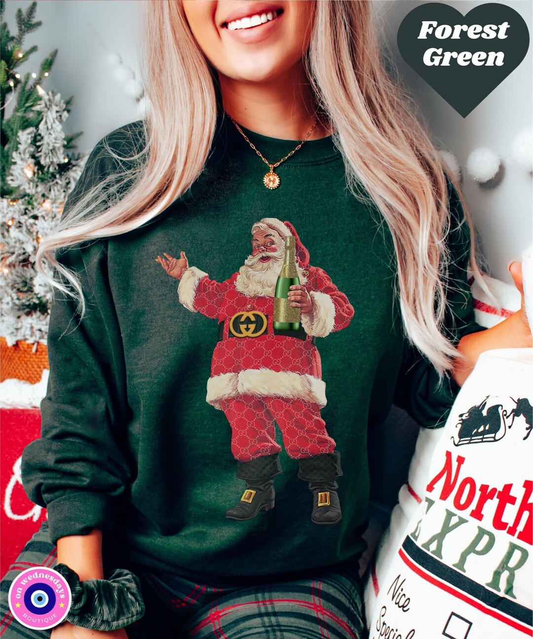 Santa Sweatshirt for Christmas, Holiday Sweater for Women, Retro Santa ...