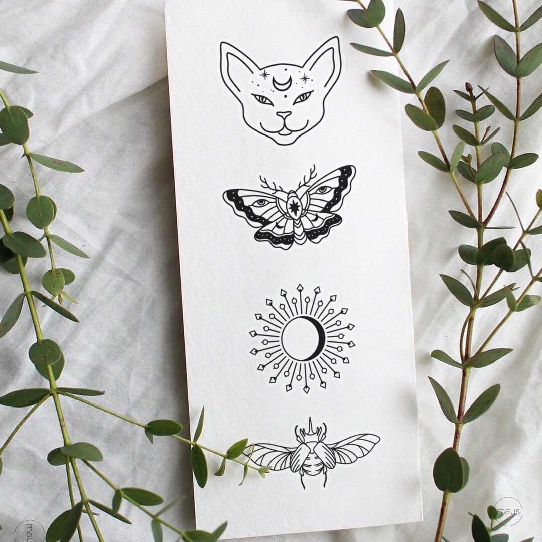 Mystic Set I 4 Temporary Tattoo organic butterfly fineline nature ...