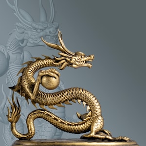 Statue of Chinese Dragon (a.k.a. Lung, Long, 龙, 龍 or Loong) Holding the ...