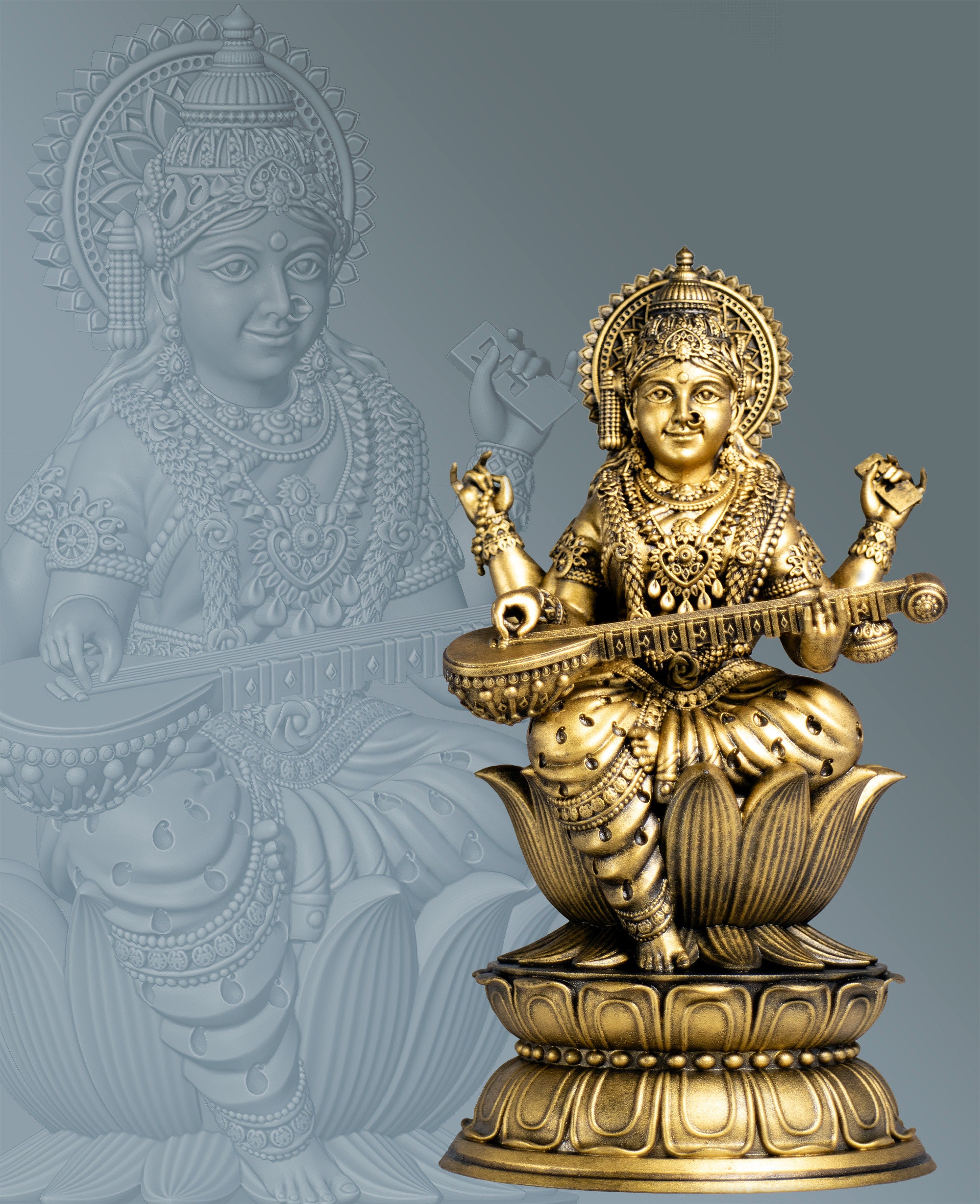Statue of Saraswati, A.k.a. Gayatri, Sharada, Savitri, Brahmani ...