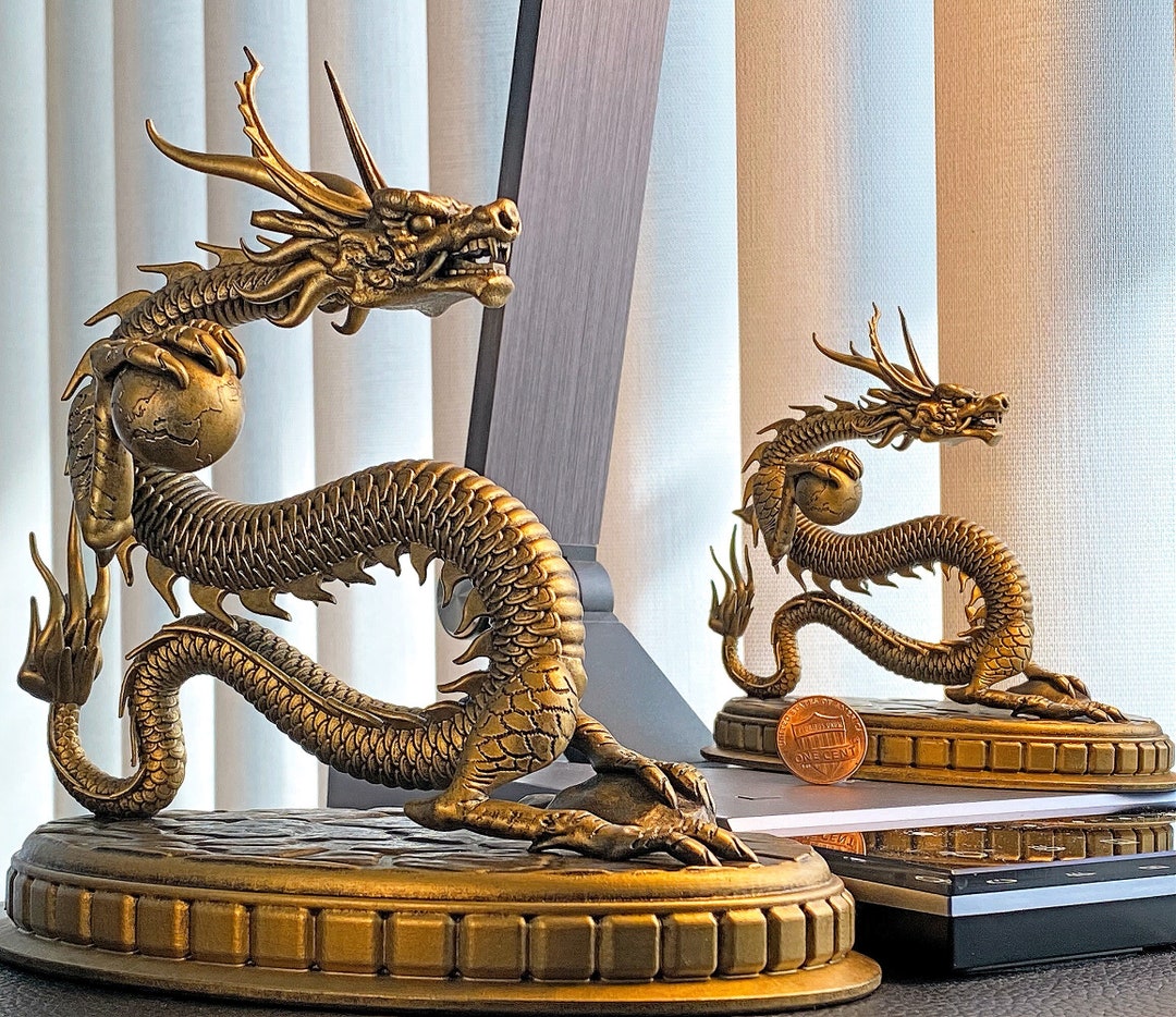 Statue of Chinese Dragon (a.k.a. Lung, Long, 龙, 龍 or Loong) Holding the ...