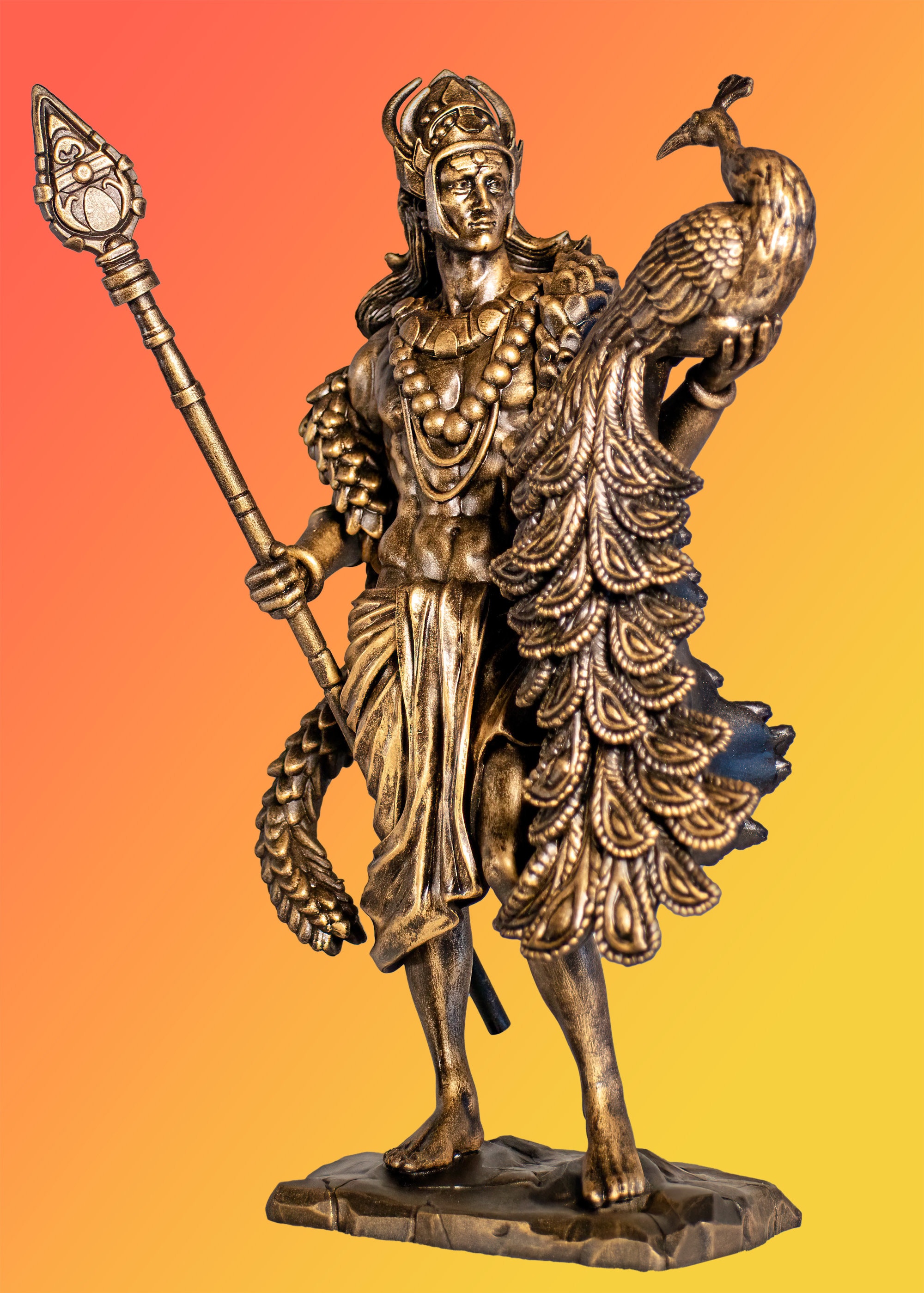 Statue of Standing Lord Kartikeya Holding Peafowl Paravani and Vel - Etsy
