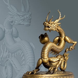 Statue of Chinese Dragon (a.k.a. Lung, Long, 龙, 龍 or Loong) Holding the ...