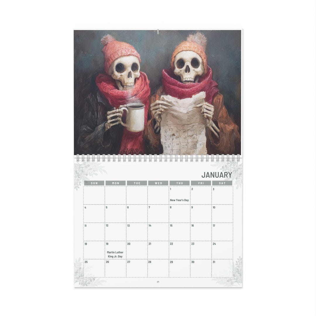 Skeletons Doing Things 2026 Calendar, Cute Skulls Monthly Wall Calendar ...