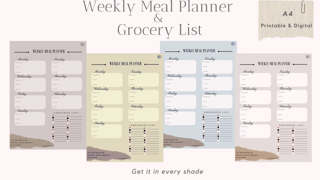 Weekly Meal Planner| Grocery List | Editable PDF | Printablefile ...