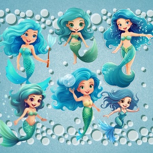 Mermaid Clipart - Set of 30 Beautiful High Quality PNG Designs ...