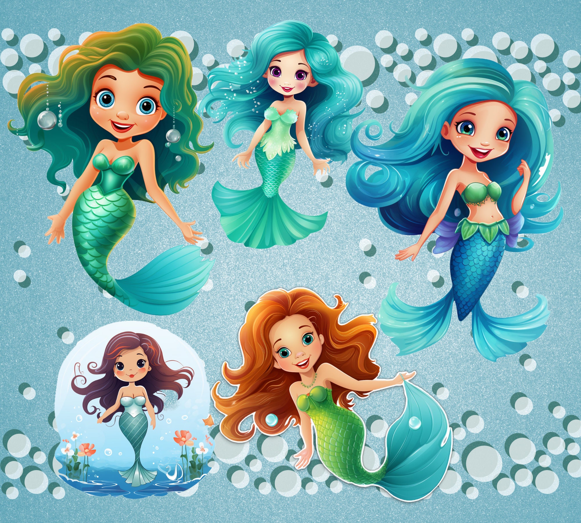 Mermaid Clipart Set of 30 Beautiful High Quality PNG Designs - Etsy